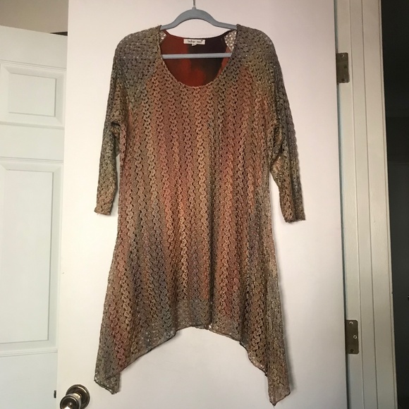 indigo soul | Tops | Indigo Soul Metallic Gold Tunic Sharkbite Top Xl ...